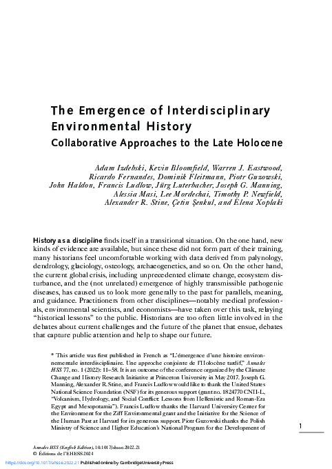 (PDF) The Emergence of Interdisciplinary Environmental History Collaborative Approaches to the ...