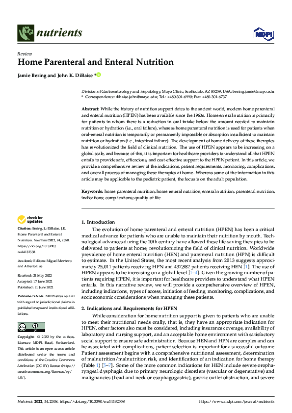 (PDF) Home Parenteral and Enteral Nutrition