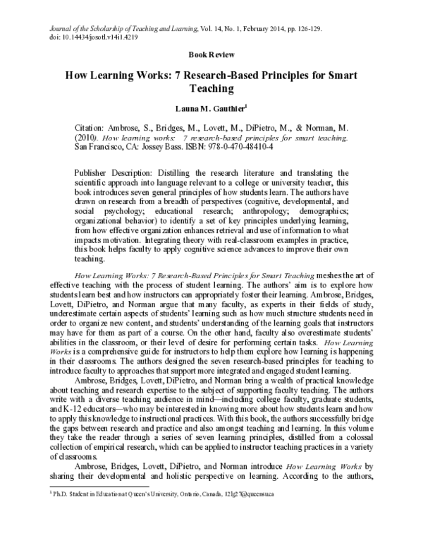 (PDF) How Learning Works: 7 Research-Based Principles for Smart Teaching