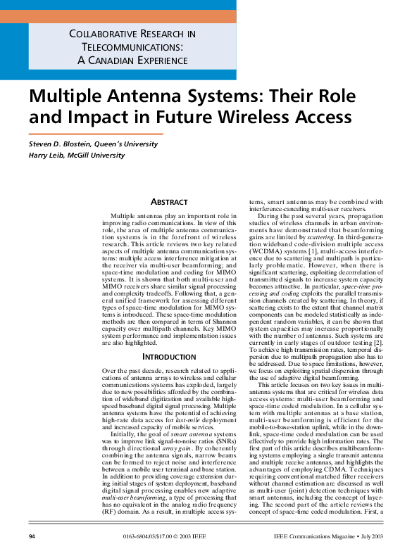 (PDF) Multiple antenna systems: Their role and impact in future ...