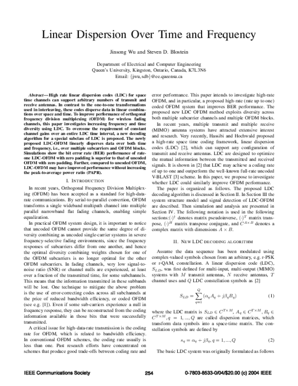 (PDF) Linear dispersion over time and frequency
