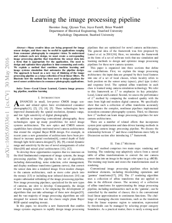 (PDF) Learning the Image Processing Pipeline