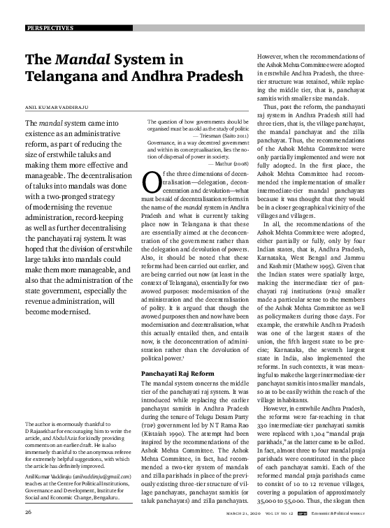 (PDF) The Mandal System in Telangana and Andhra Pradesh