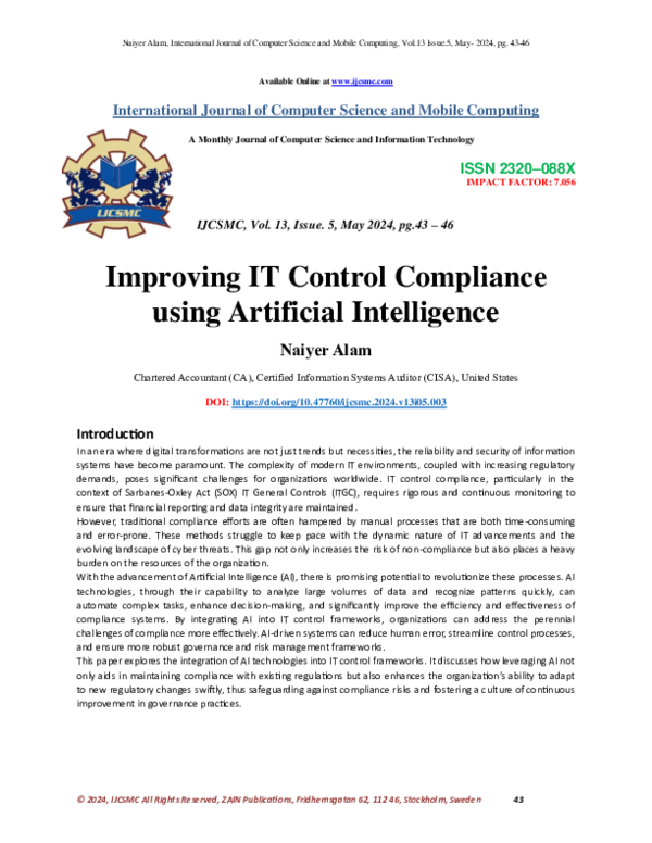 (PDF) Improving IT Control Compliance using Artificial Intelligence