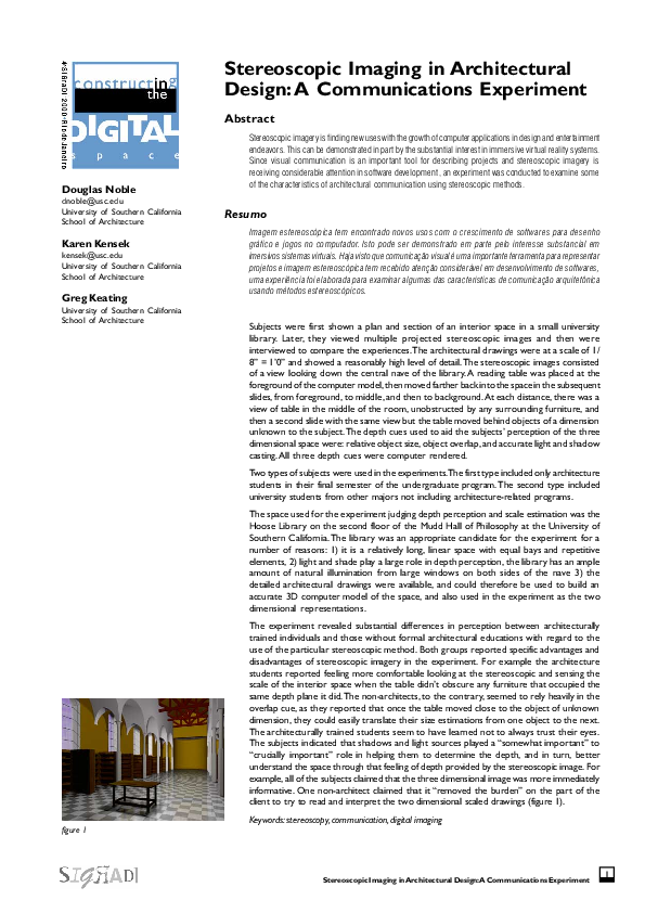 (PDF) Stereoscopic Imaging in Architectural Design: A Communications ...