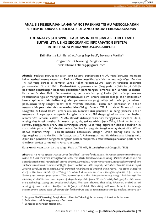 (PDF) Analisis Kesesuaian Lahan Wing I Paskhas Tni Au Menggunakan ...