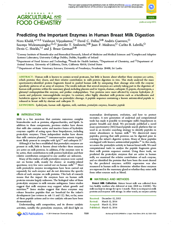 (PDF) Predicting the Important Enzymes in Human Breast Milk Digestion