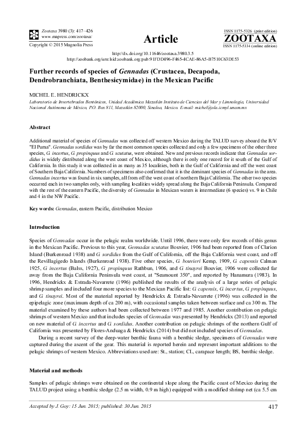 (PDF) Further records of species of Gennadas (Crustacea, Decapoda ...