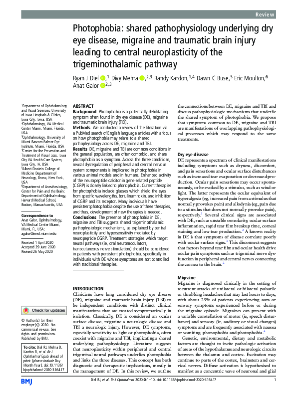 (PDF) Photophobia: shared pathophysiology underlying dry eye disease ...