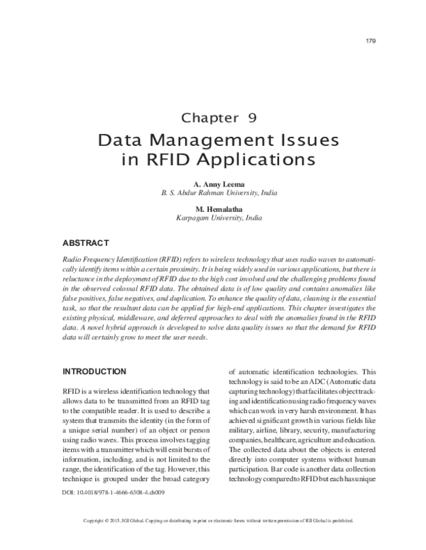 (PDF) Data Management Issues in RFID Applications
