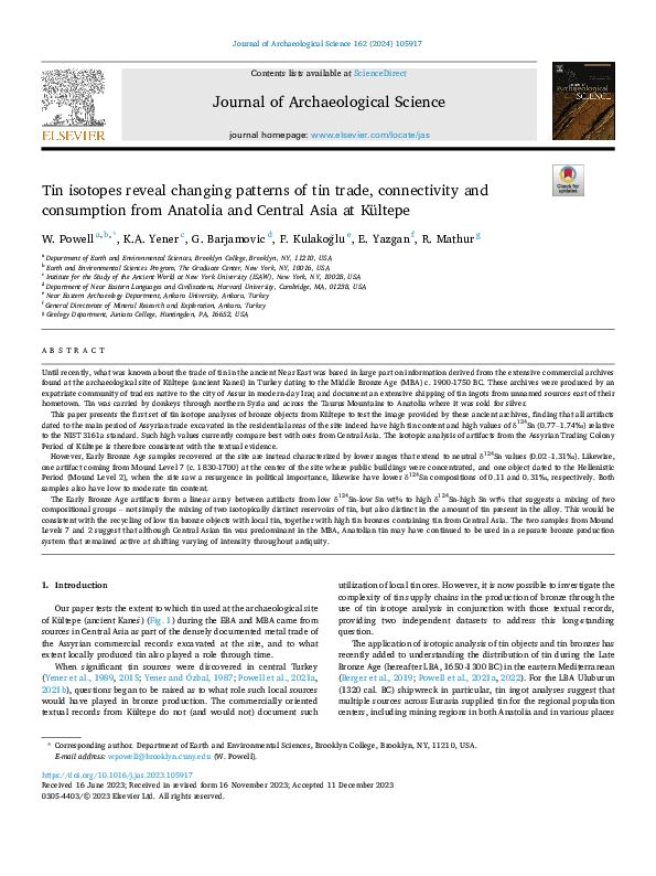 (PDF) Tin isotopes reveal changing patterns of tin trade, connectivity ...