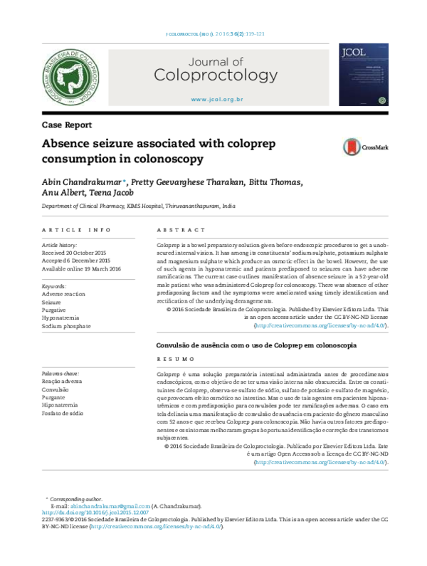 (PDF) Absence seizure associated with coloprep consumption in colonoscopy