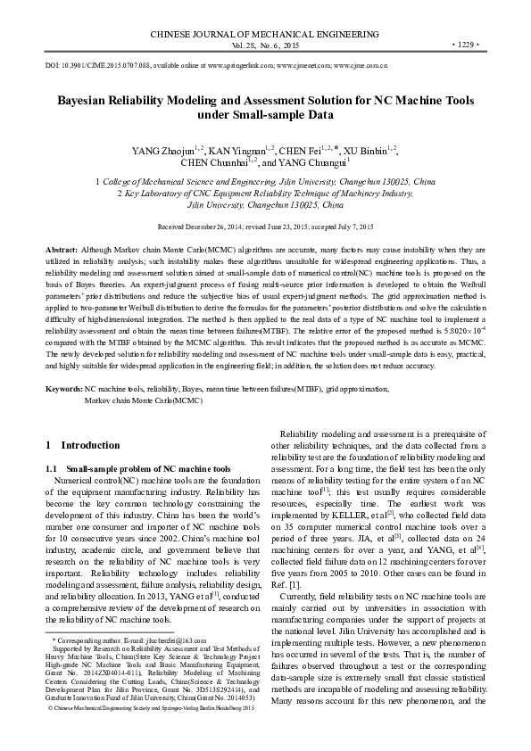 (PDF) Bayesian reliability modeling and assessment solution for NC machine tools under small ...