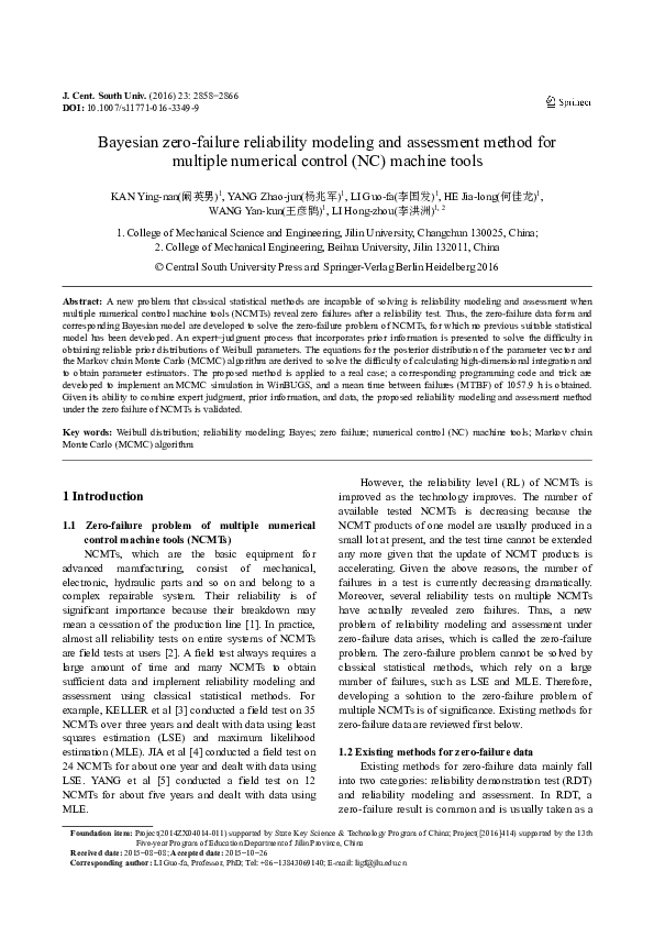 (PDF) Bayesian zero-failure reliability modeling and assessment method for multiple numerical ...