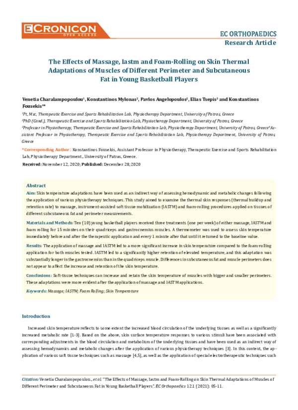 (PDF) The Effects of Massage, Iastm and Foam-Rolling on Skin ThermalAdaptations of Muscles of ...