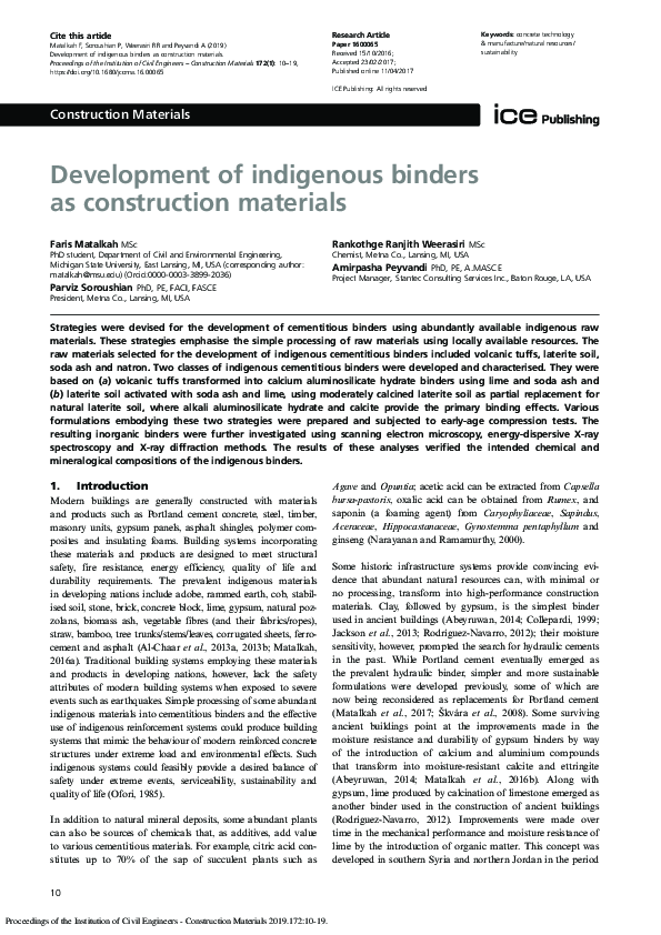 (PDF) Development of indigenous binders as construction materials
