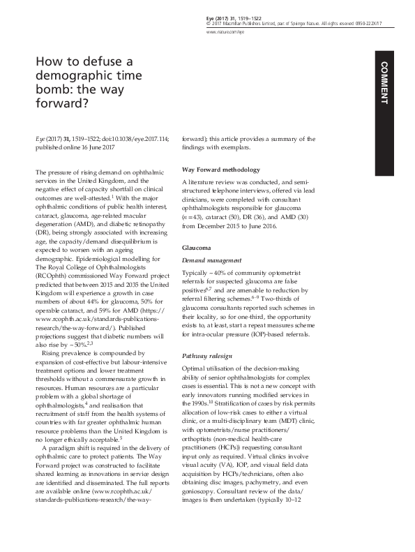 (PDF) How to defuse a demographic time bomb: the way forward?