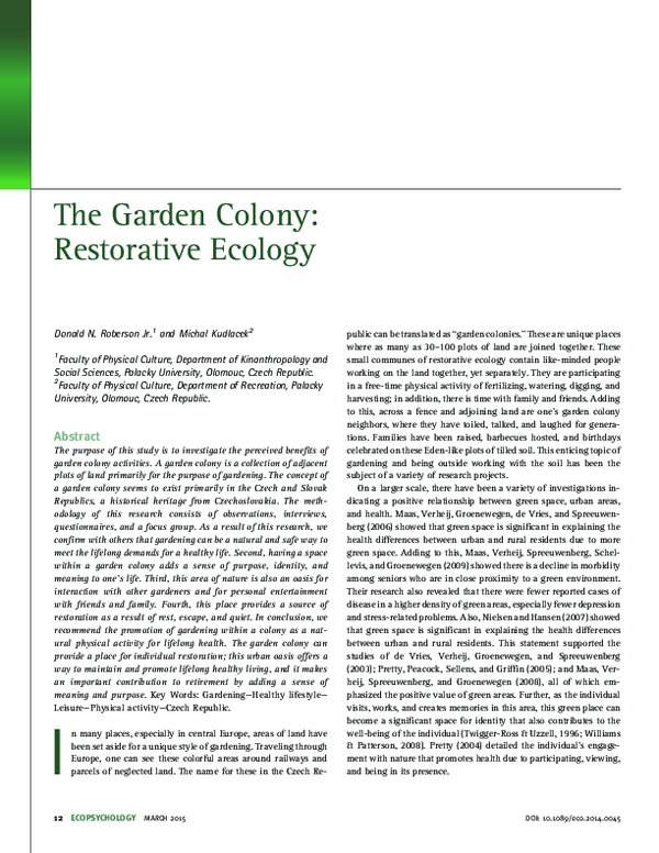 (PDF) The Garden Colony: Restorative Ecology