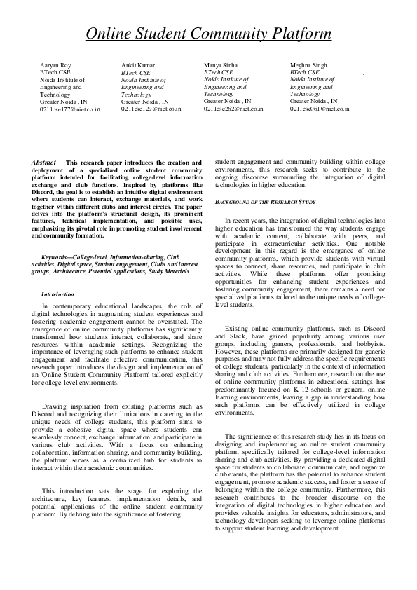 (PDF) Online Student Community Platform