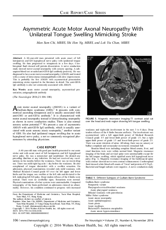 (PDF) Asymmetric Acute Motor Axonal Neuropathy With Unilateral Tongue ...