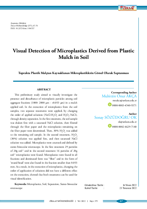 (PDF) Preliminary Visual Detection of Microplastics in A Soil Under Plastic Mulch