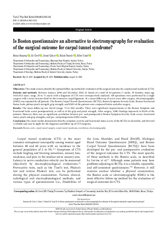(PDF) Is Boston questionnaire an alternative to electromyography for ...
