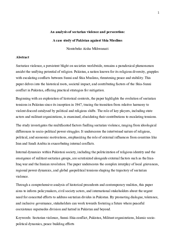 (PDF) An analysis of sectarian violence and persecution: A case study ...