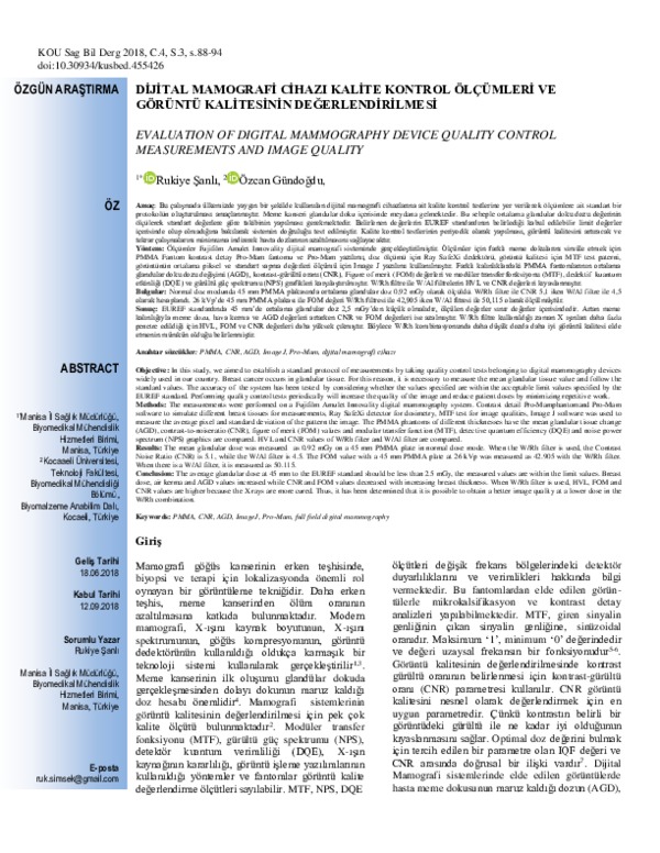 (PDF) Evaluation of Digital Mammography Device Quality Control Measurements and Image Quality