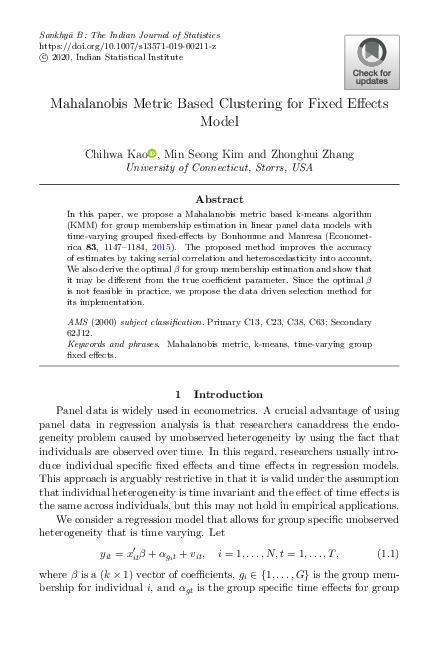(PDF) Mahalanobis Metric Based Clustering for Fixed Effects Model
