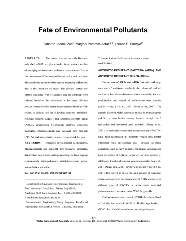 (PDF) Fate of Environmental Pollutants
