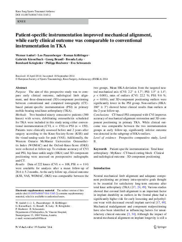 (PDF) Patient-specific instrumentation improved mechanical alignment ...
