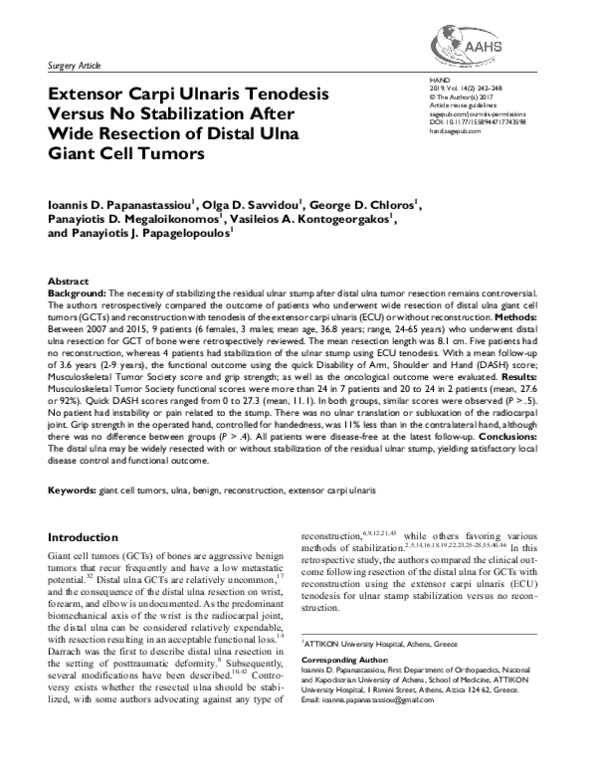 (PDF) Extensor Carpi Ulnaris Tenodesis Versus No Stabilization After ...