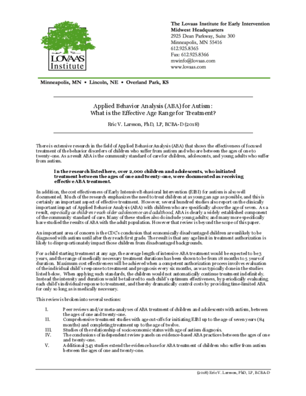 (PDF) Applied Behavior Analysis (ABA) for Autism: What is the Effective ...