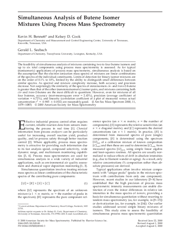 (PDF) Simultaneous analysis of butene isomer mixtures using process ...