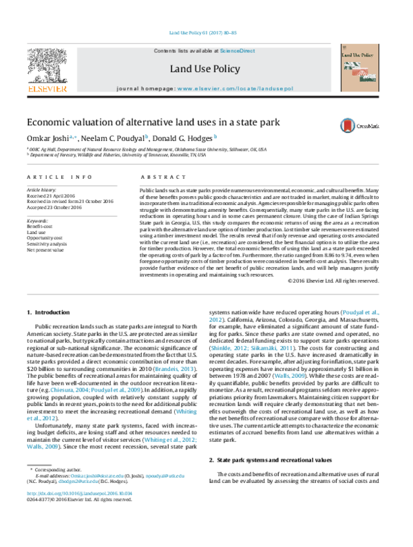 (PDF) Economic valuation of alternative land uses in a state park