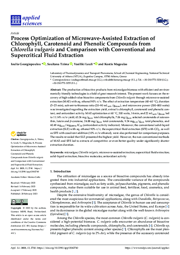 (PDF) Process Optimization of Microwave-Assisted Extraction of Chlorophyll, Carotenoid and ...