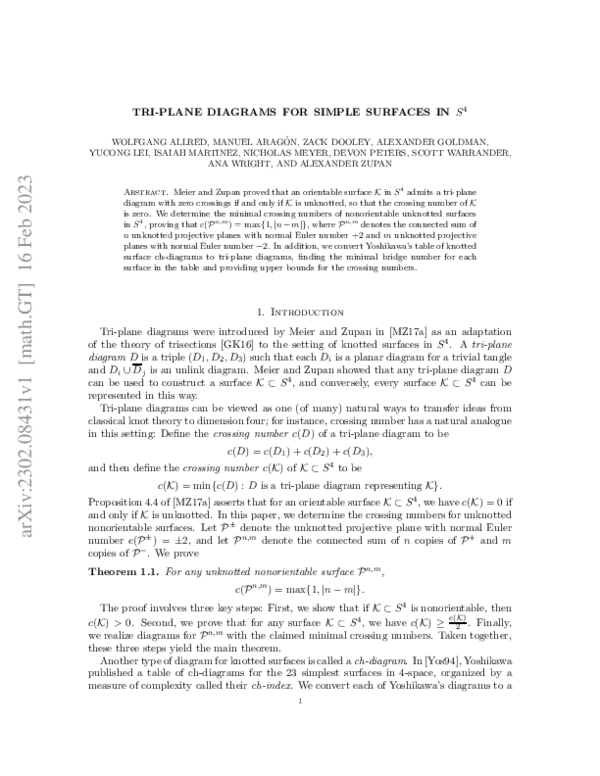 (PDF) Tri-plane diagrams for simple surfaces in S4