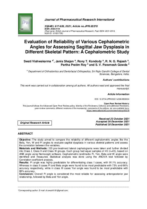 (PDF) Evaluation of Reliability of Various Cephalometric Angles for ...