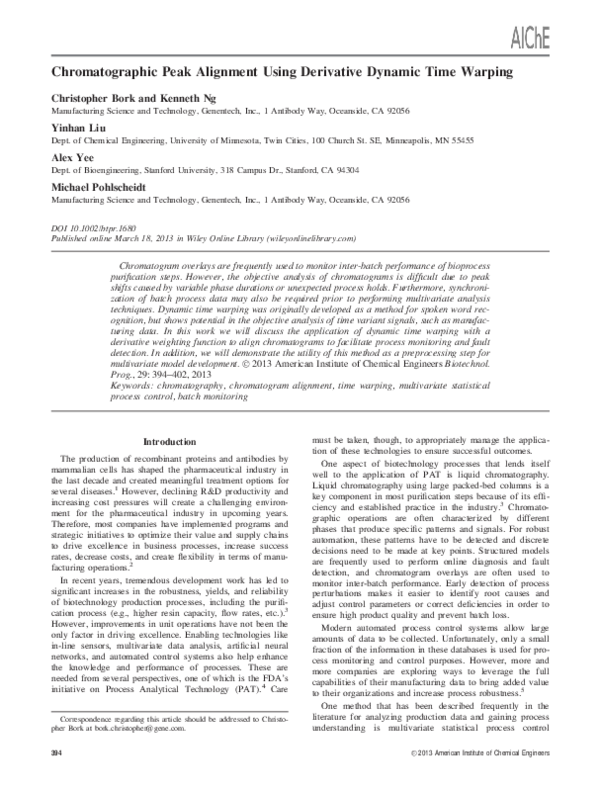 (PDF) Chromatographic peak alignment using derivative dynamic time warping | Christopher Bork ...