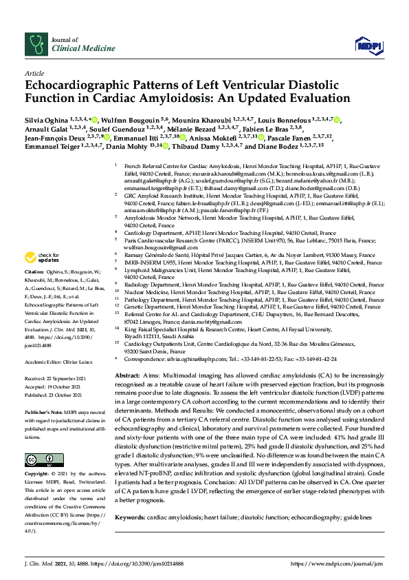 (PDF) Echocardiographic Patterns of Left Ventricular Diastolic Function in Cardiac Amyloidosis ...