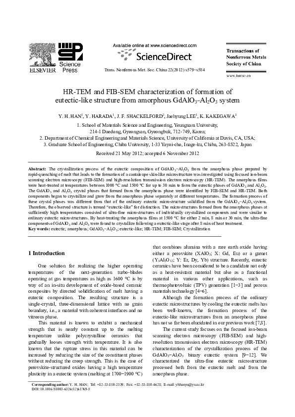 (PDF) HR-TEM and FIB-SEM characterization of formation of eutectic-like ...