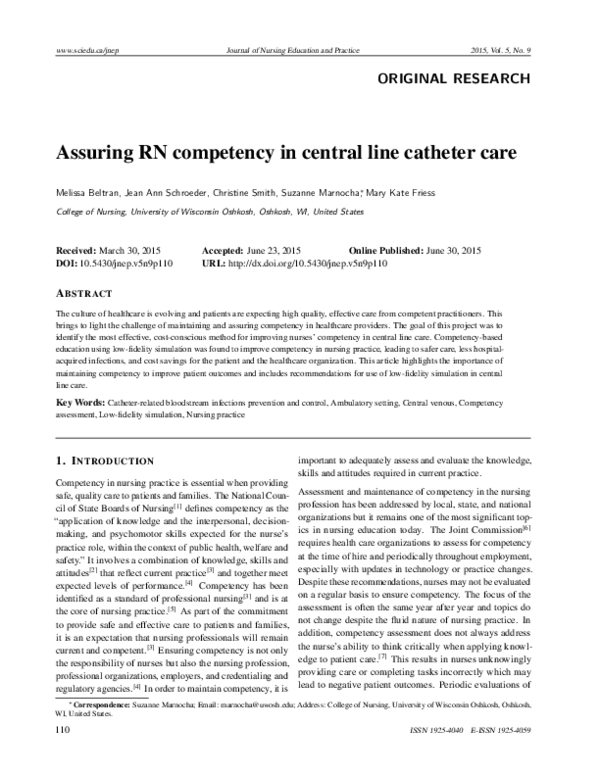 (PDF) Assuring RN competency in central line catheter care