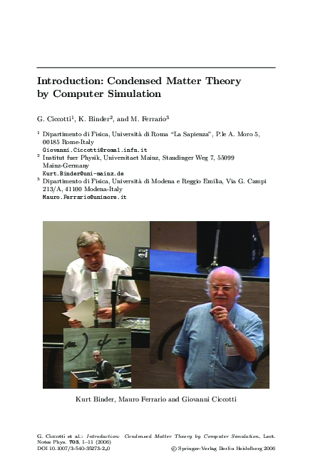 (PDF) Introduction: Condensed Matter Theory by Computer Simulation