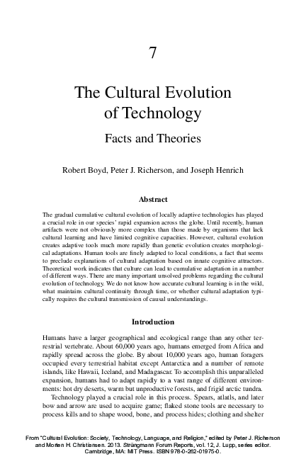 (PDF) The cultural evolution of technology: Facts and theories | Joe ...