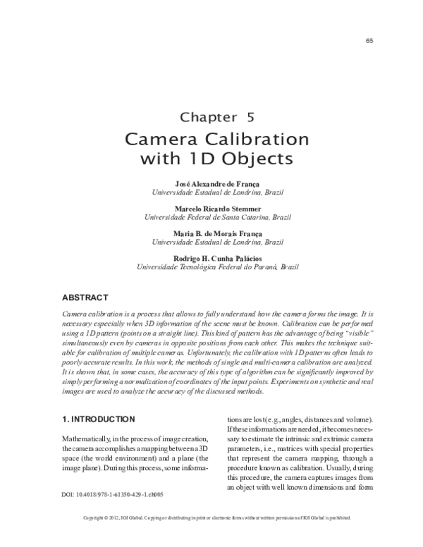 Pdf Camera Calibration With 1d Objects