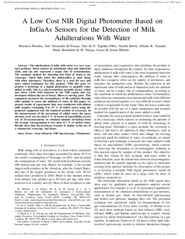 (PDF) A Low-Cost NIR Digital Photometer Based on InGaAs Sensors for the Detection of Milk ...