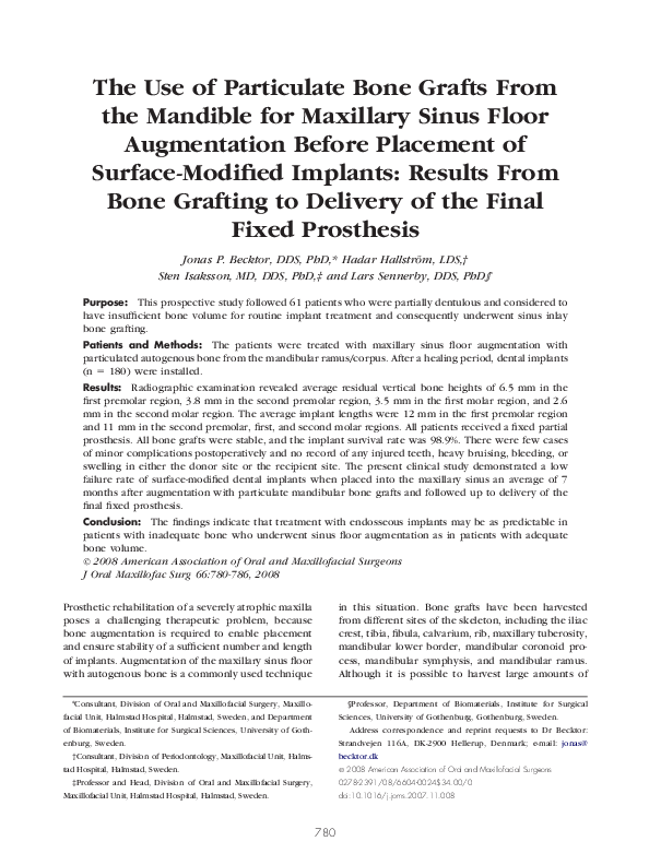(PDF) The Use of Particulate Bone Grafts From the Mandible for ...