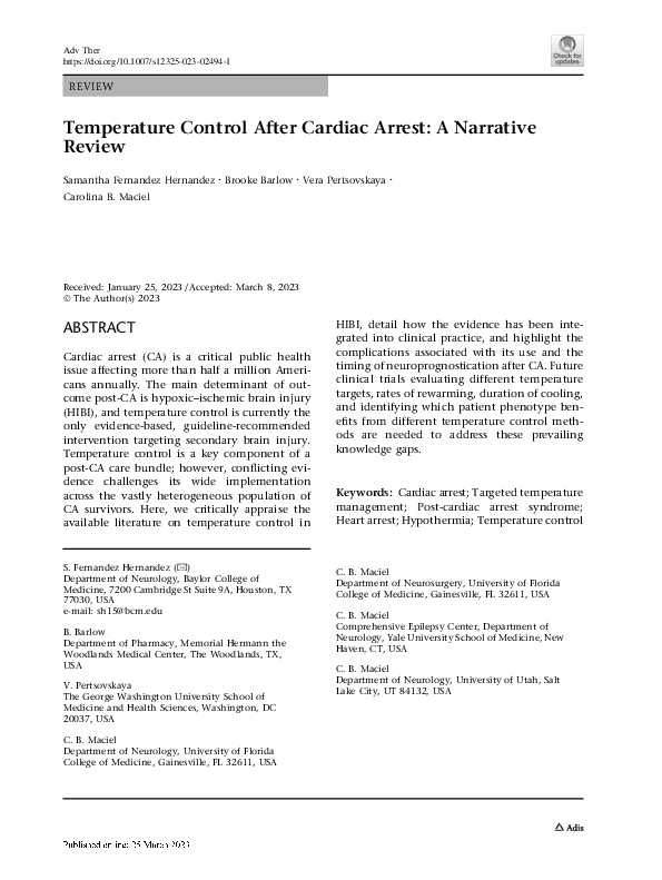 (PDF) Temperature Management in Cardiac Arrest Survivors: Evidence Review