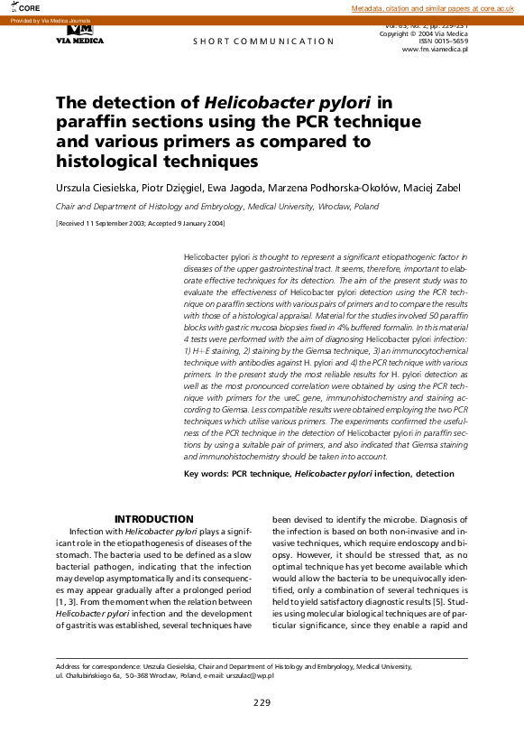 (PDF) The detection of Helicobacter pylori in paraffin sections using ...