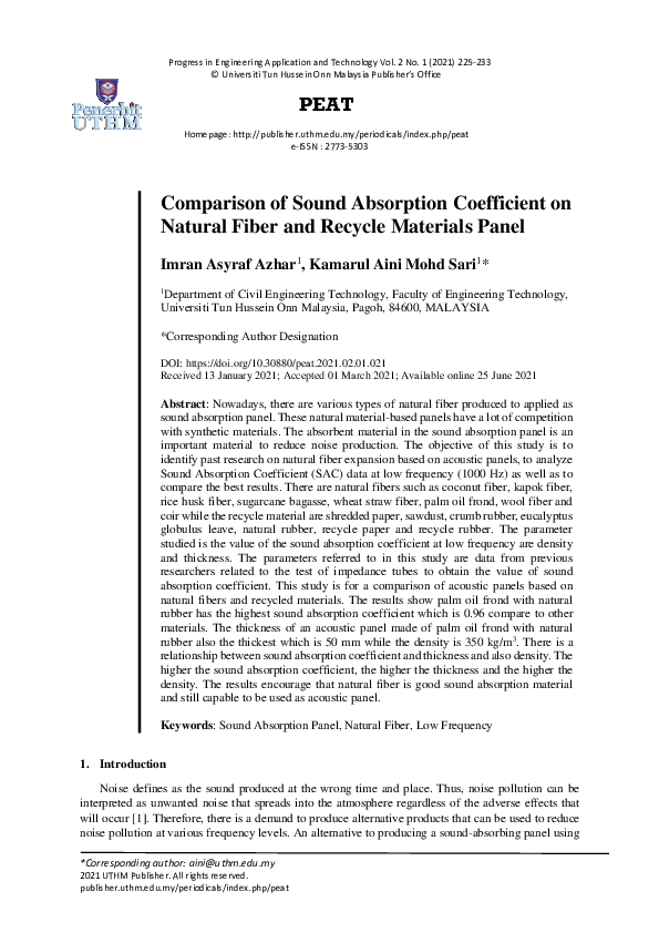 (PDF) Comparison of Sound Absorption Coefficient on Natural Fiber and ...